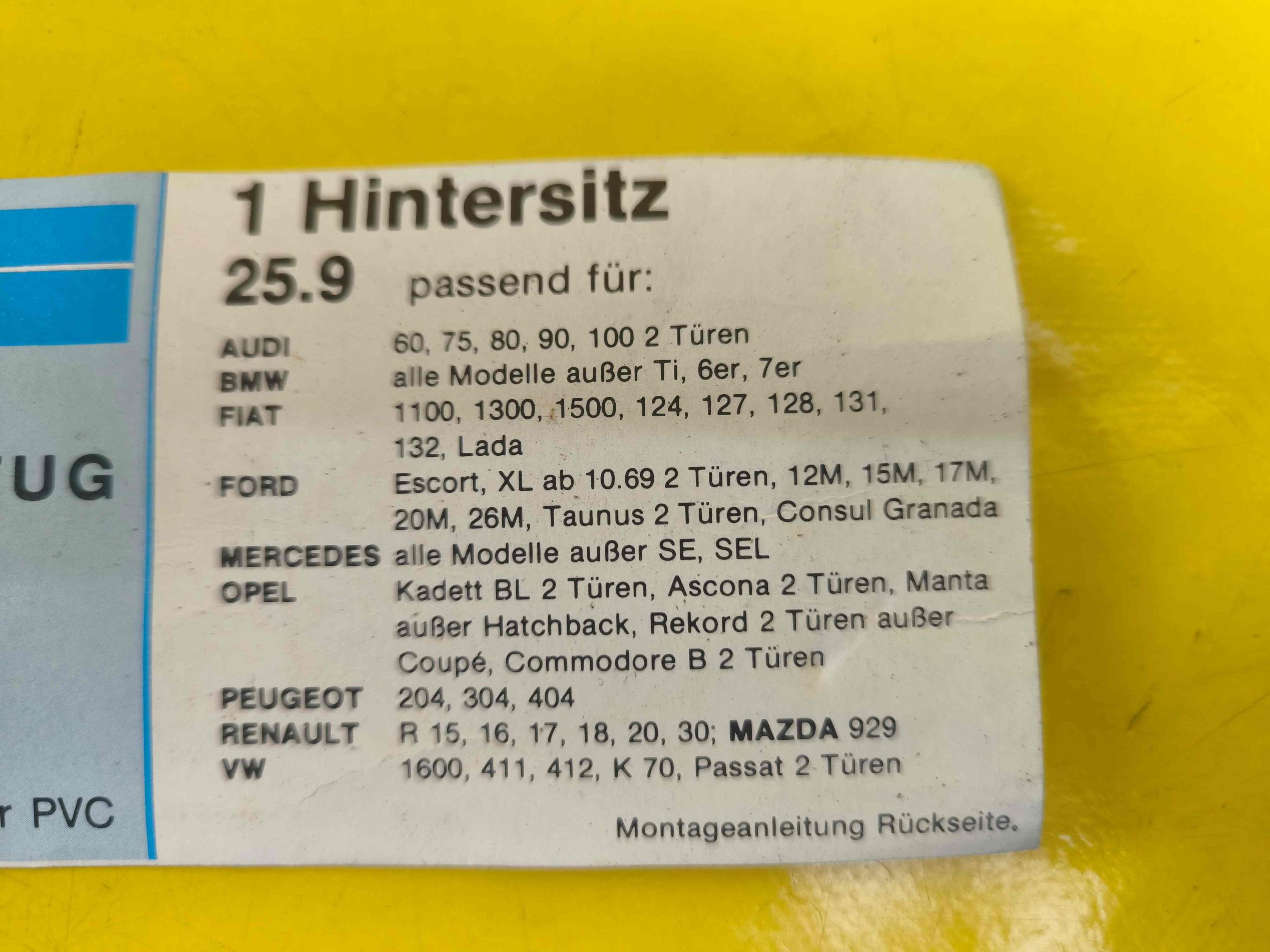 Sitzbezug Opel Audi BMW VW Ford Fiat Mercedes Peugeot Renault VW ...